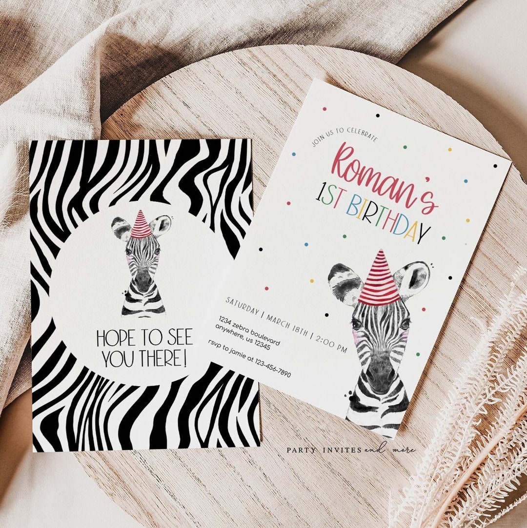 Editable Zebra Birthday Invitation Zebra Party Invite Safari - Etsy