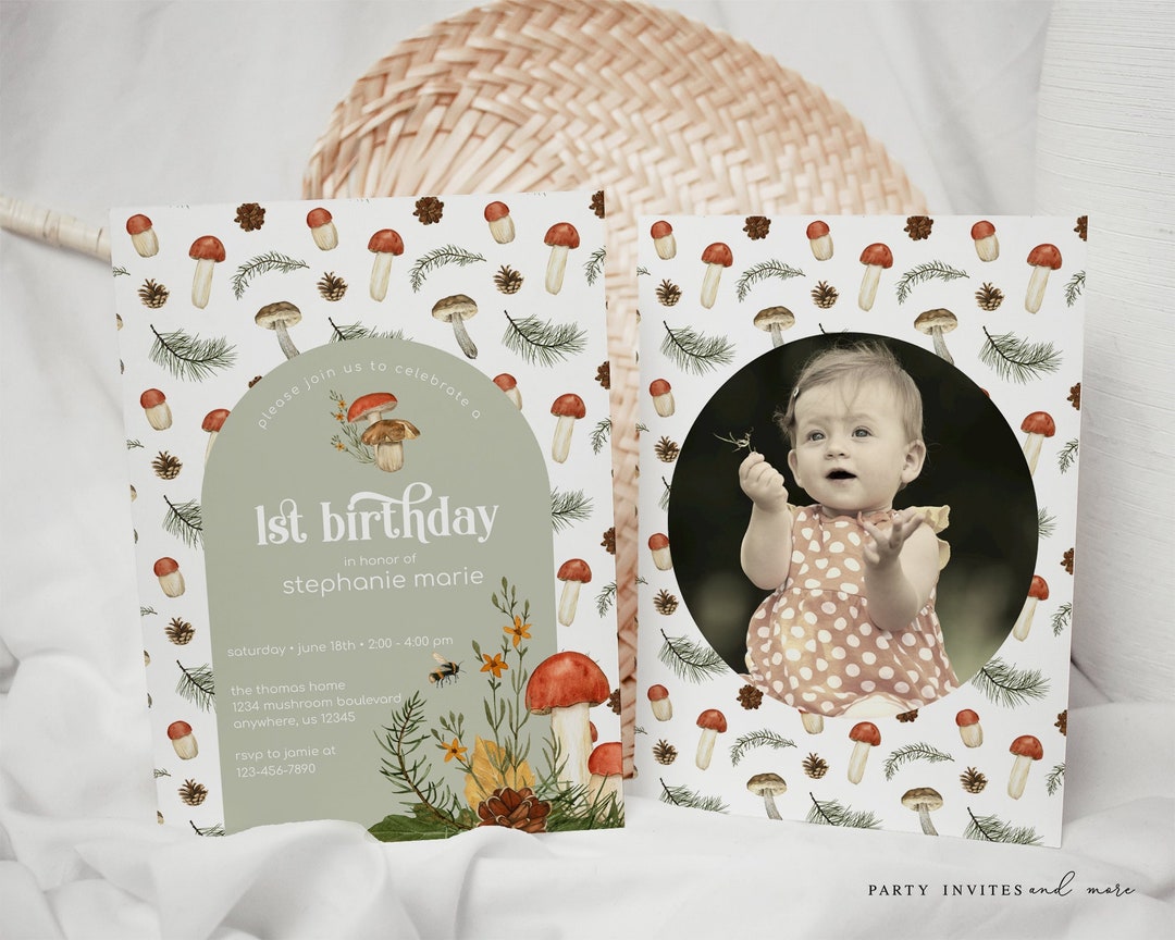 Editable Mushroom Birthday Invitation With Photo, Woodland Fall ...