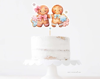 Gingerbread Gender Reveal Party Stickers Pink and Blue Christmas Cookie ...