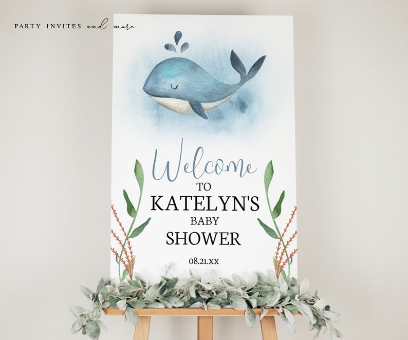 Whale Baby Shower Welcome Sign, Whale Birthday Party Sign, Editable ...