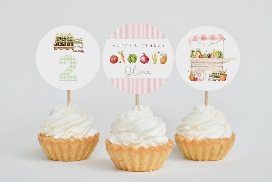 Farmers Market Birthday Cupcake Toppers, Editable Farmer Market ...