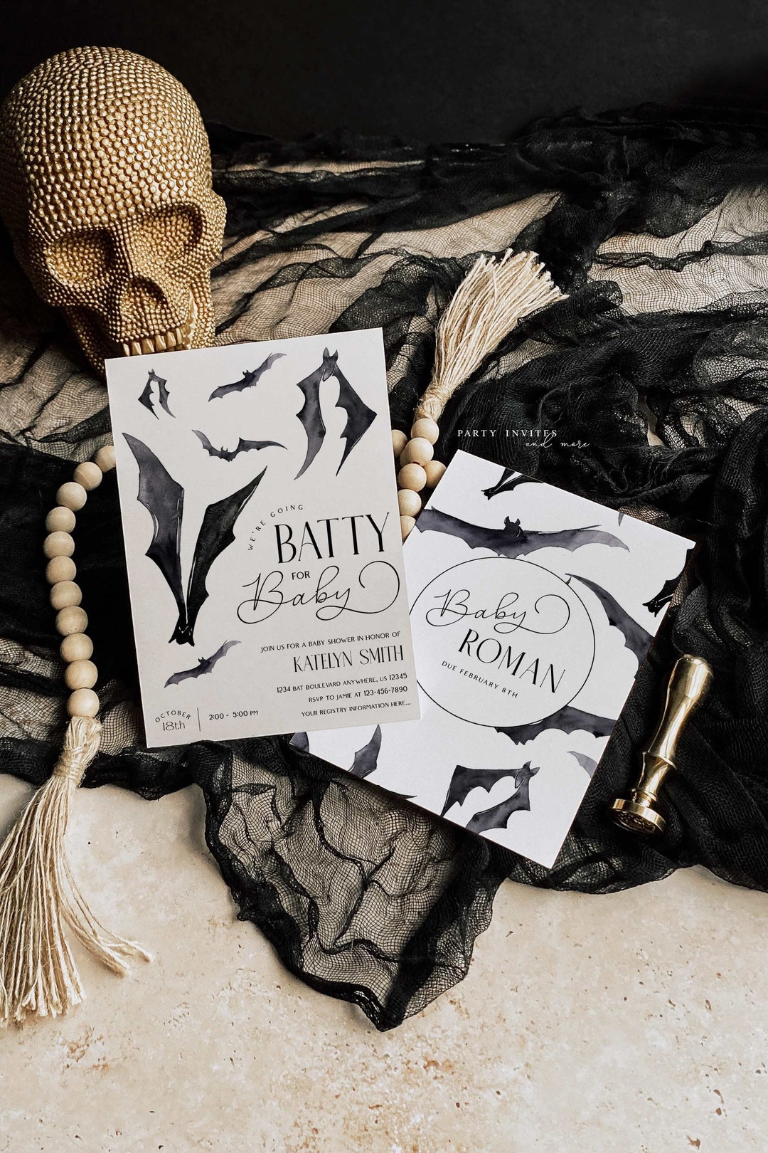 Halloween Baby Shower Invitation With Bats Gothic Black and - Etsy