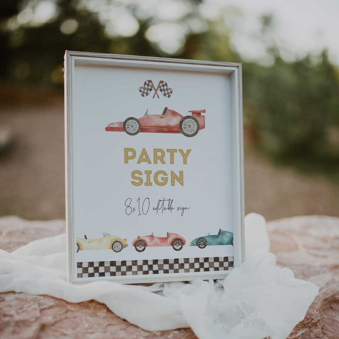 Race Car Birthday Party Custom Sign, Retro Car Birthday or Baby Shower ...