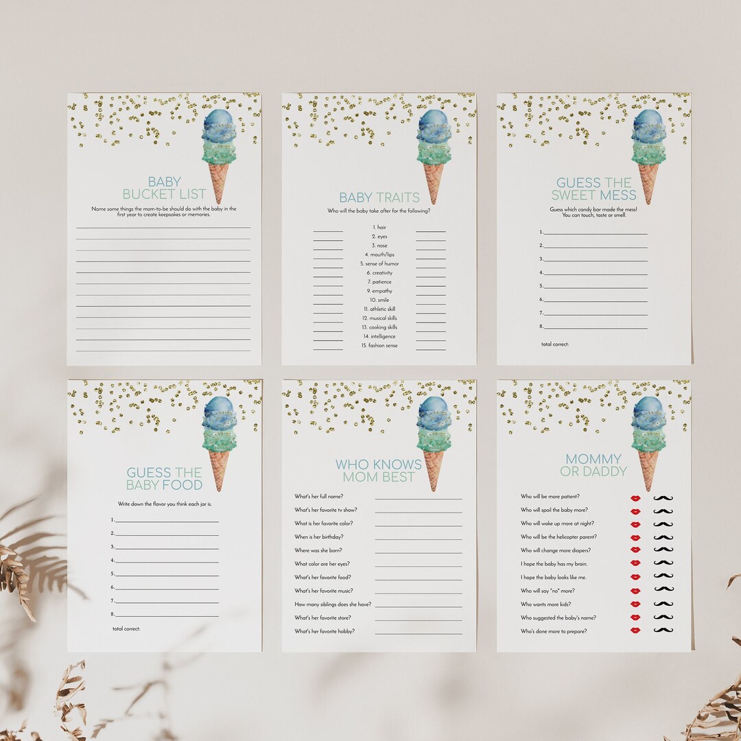 Ice Cream Baby Shower Game Bundle, Boy Ice Cream Baby Shower Game ...