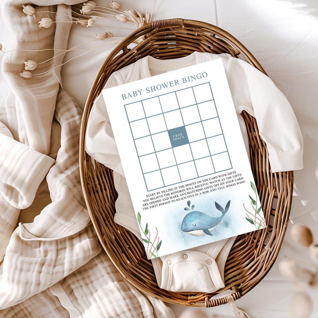 Whale Baby Shower BINGO Game, Under the Sea Baby Shower Games, Whale ...