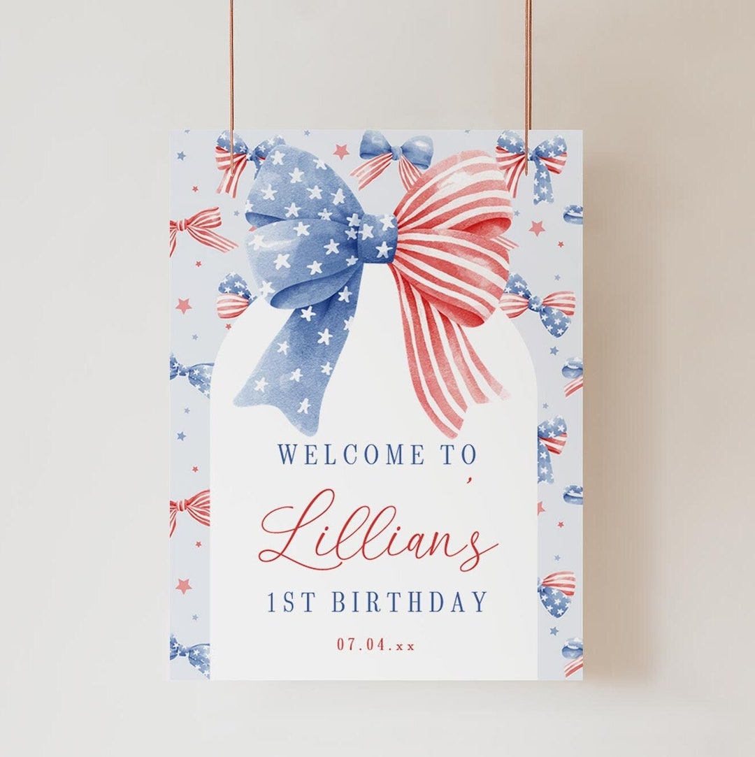 4th of July Birthday Party Welcome Sign, Editable July 4th Baby Shower ...