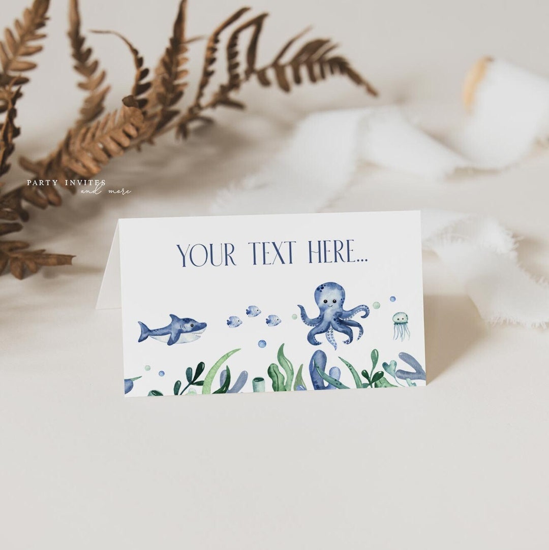 Editable Ocean Animals Place Card Table Tent, Custom Sea Themed Food ...