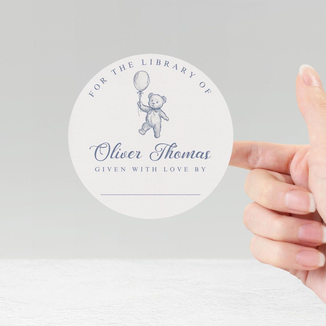 Blue Teddy Bear Baby Shower Book Stickers, Personalized Classic ...