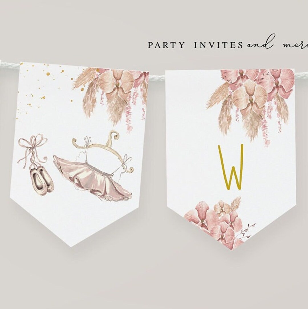 Editable Ballerina Baby Shower Banner, Ballet Baby Shower Pink and Gold ...