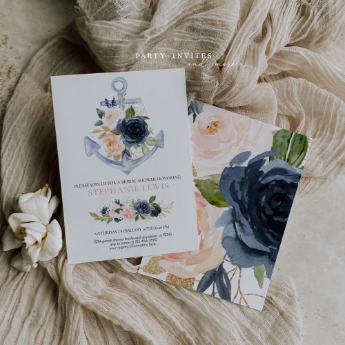 Editable Pink Nautical Bridal Shower Invitation Nautical - Etsy