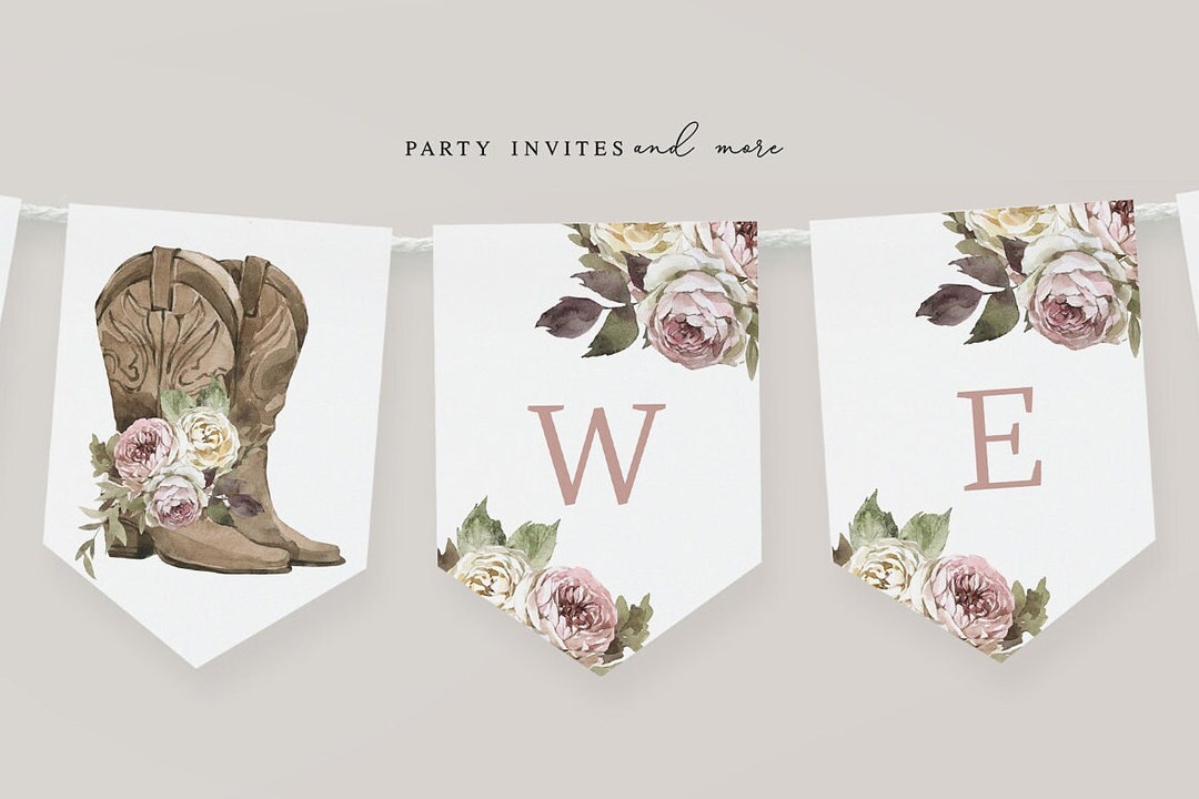 Editable Cowgirl Baby Shower Banner, Editable Rustic Floral Country ...