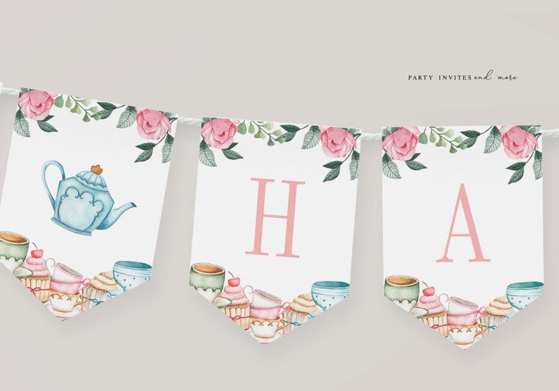 Editable Tea Party Birthday Banner Tea for Two Happy Birthday - Etsy