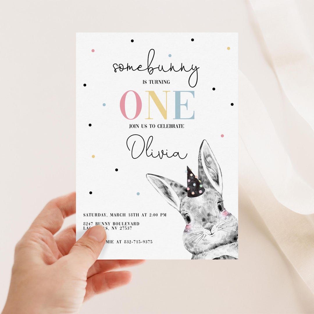 Editable Bunny Birthday Invitation, Bunny Party Invite, Rabbit Birthday ...