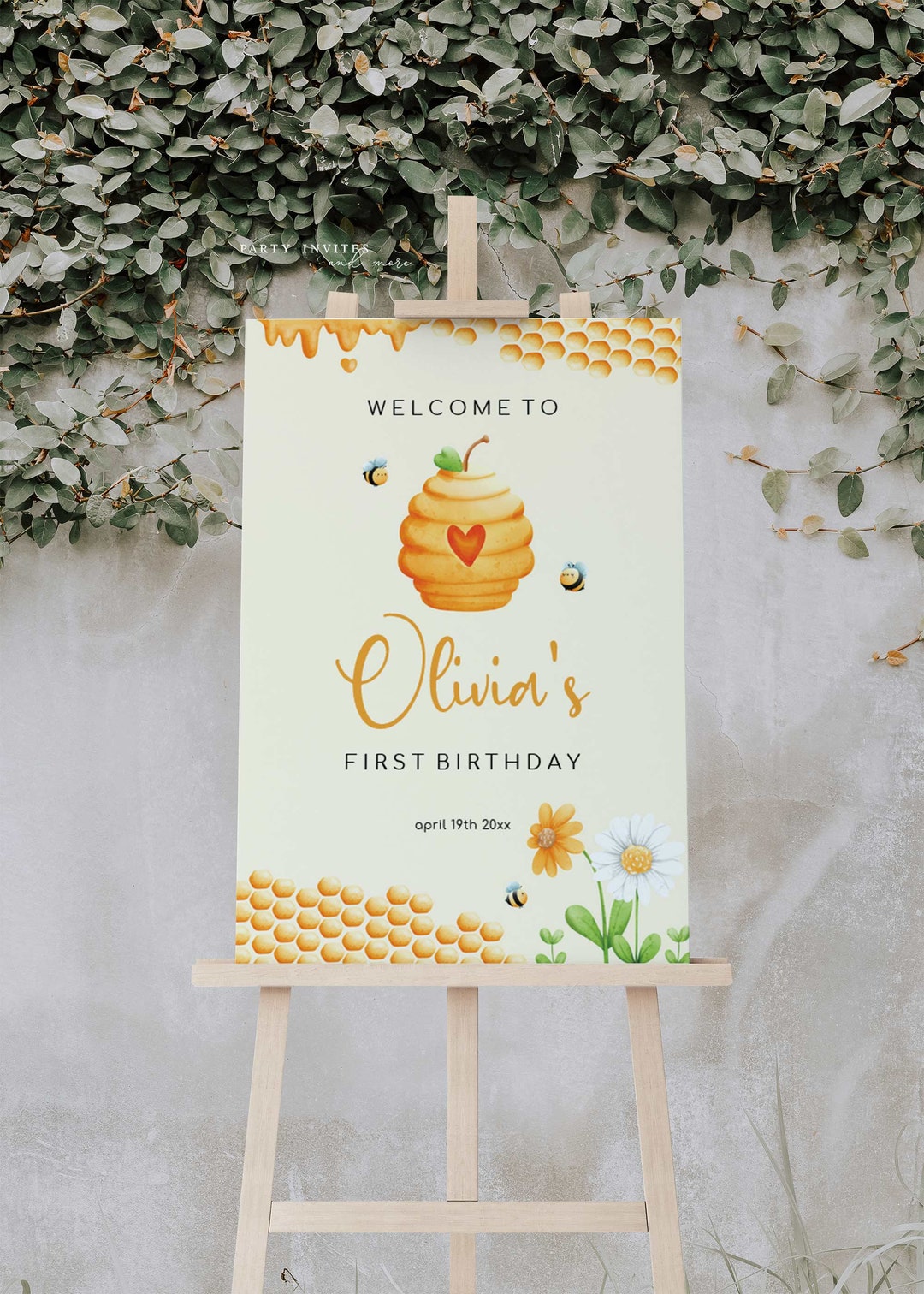 Bee First Birthday Party Welcome Sign, Baby Shower Welcome Sign With ...