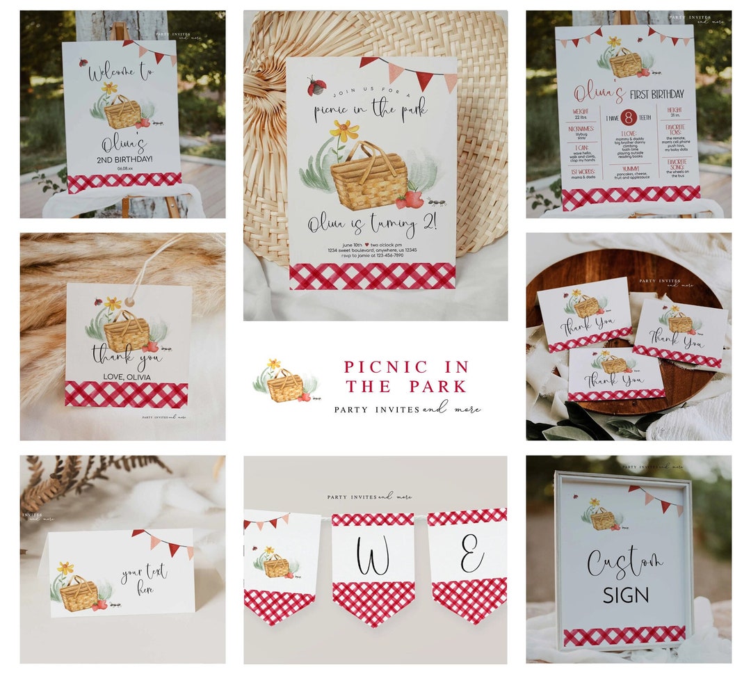 Picnic Birthday Invitation Bundle Picnic in the Park Invite - Etsy
