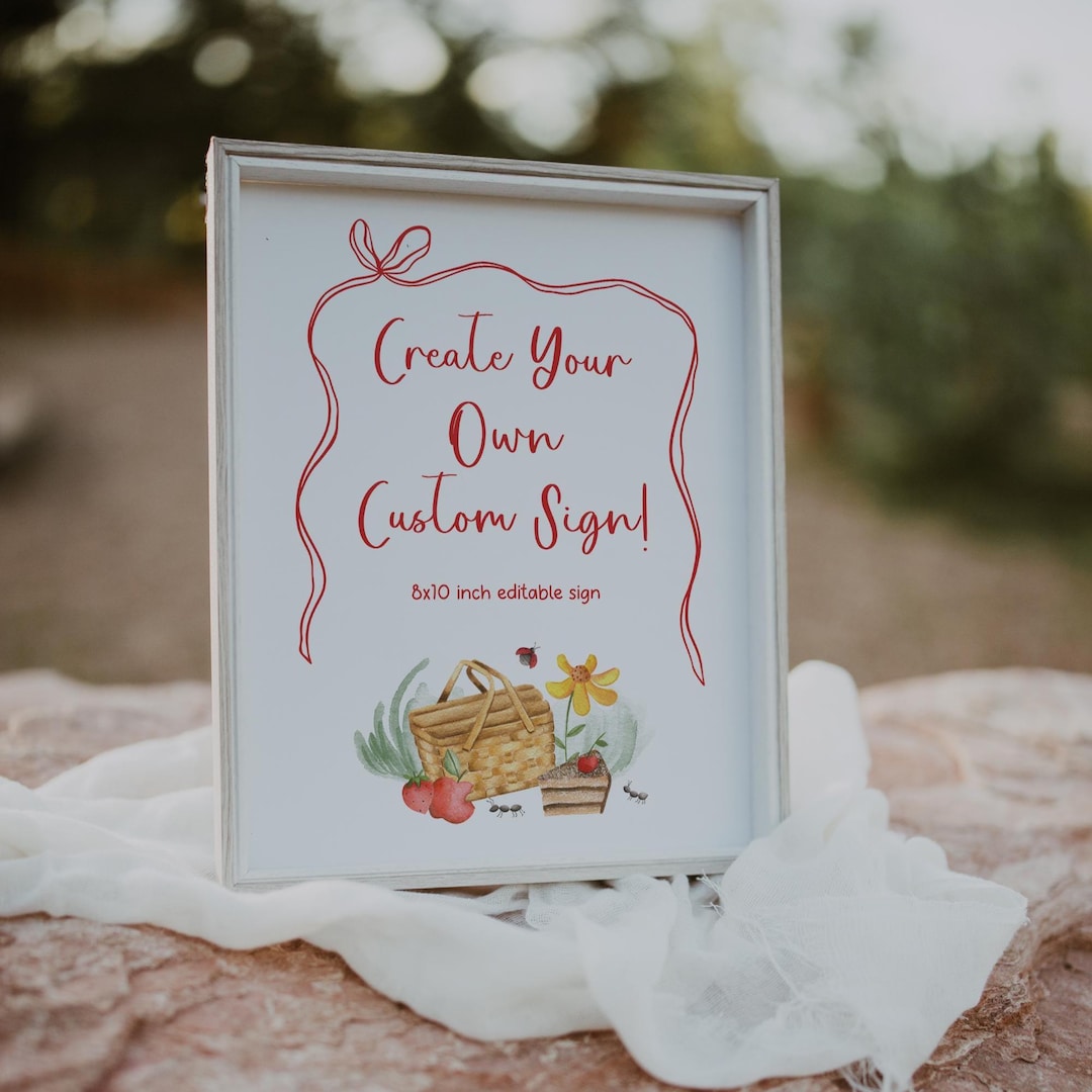 Picnic Birthday Party Table Sign With Bow, Personalized Party Signs ...