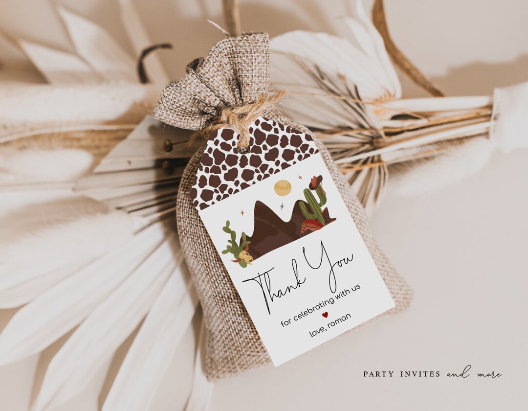 Cowboy Birthday Thank You Tag, Western Party Favor Tag, Wild West ...