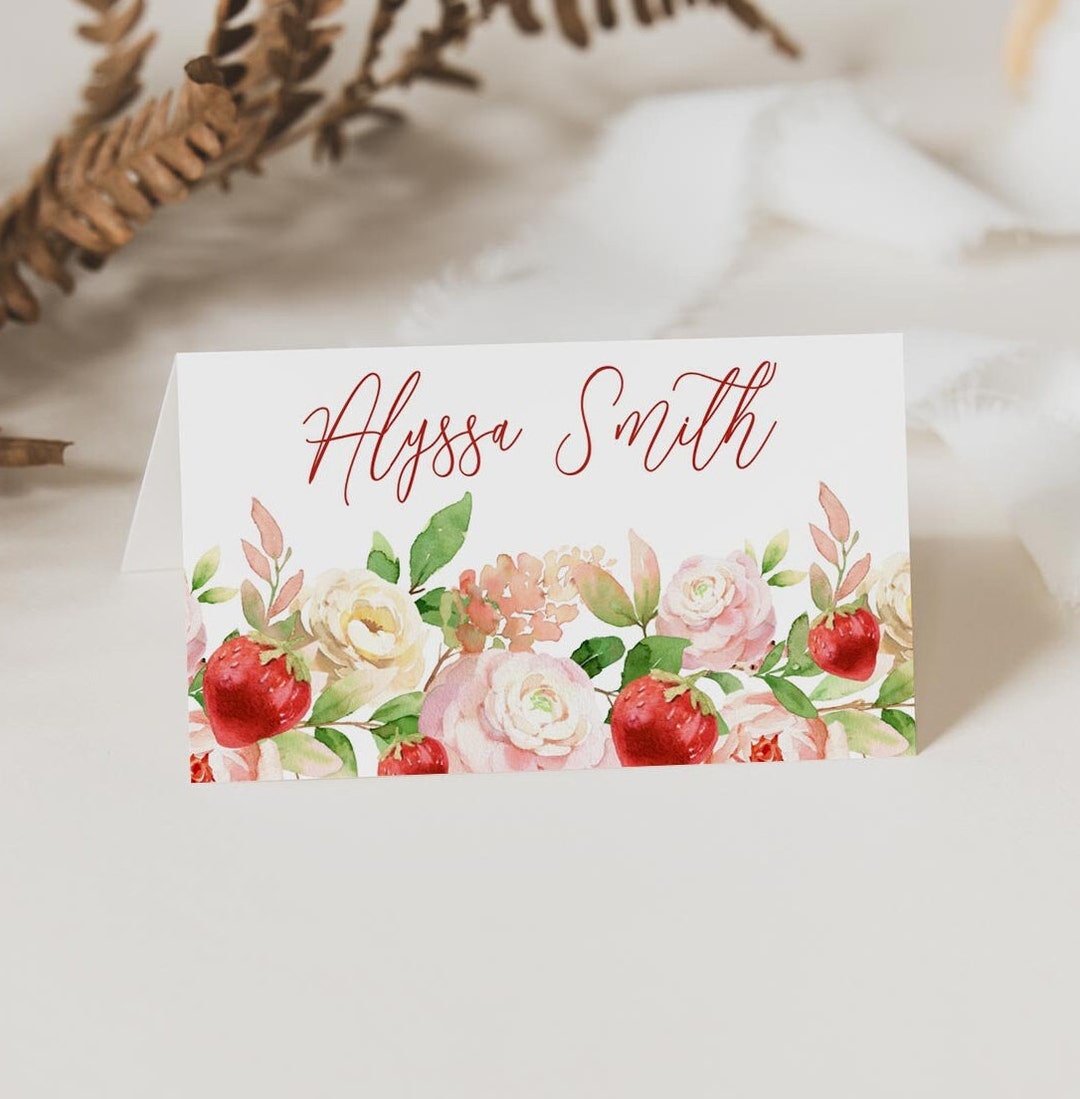 Editable Strawberry Place Card Table Tent, Custom Strawberry and ...