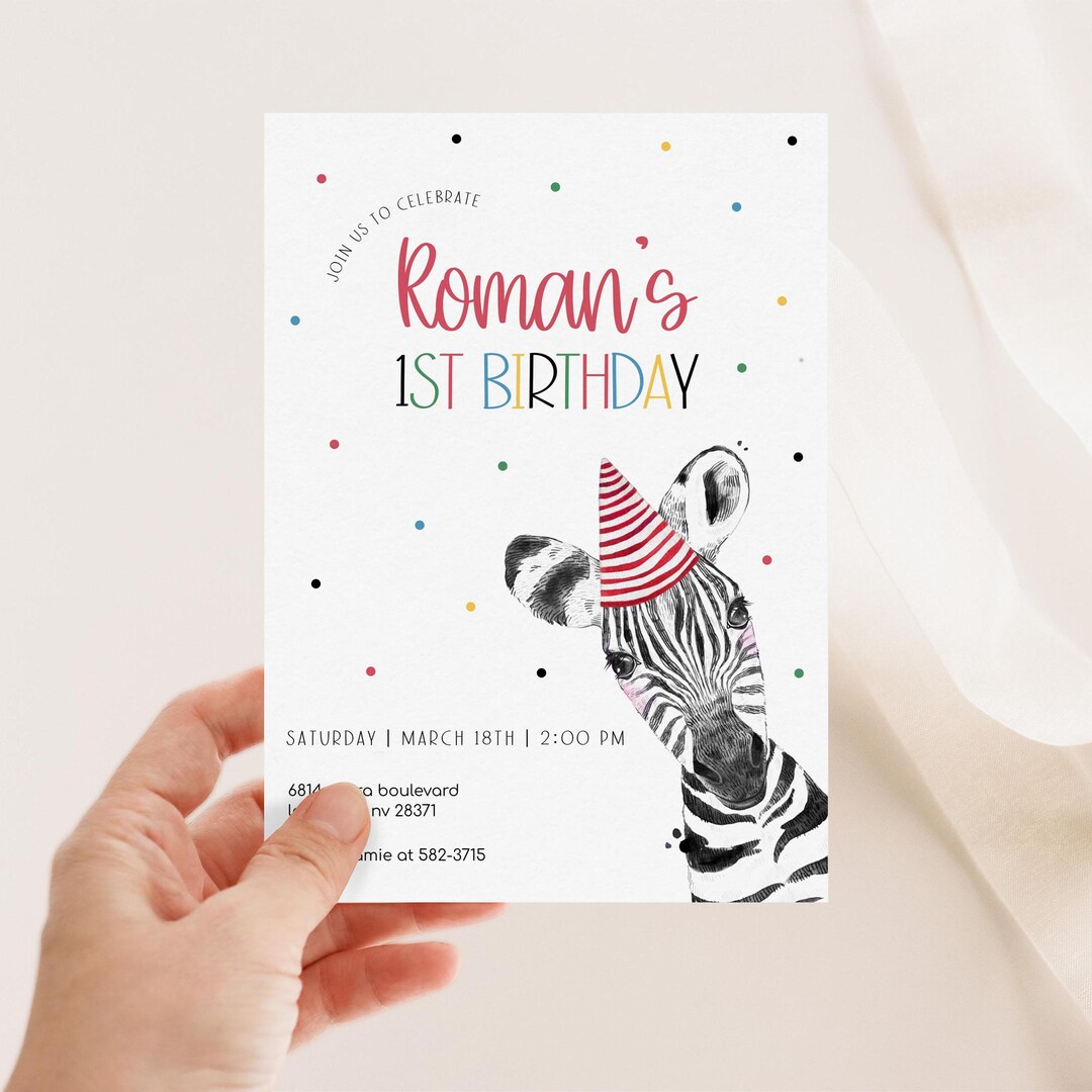 Editable Zebra Birthday Invitation, Zebra Party Invite, Safari Animals ...