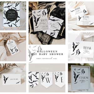 Halloween Bats Baby Shower Invitation Set Editable Black and - Etsy