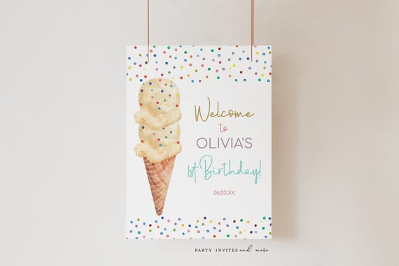 Ice Cream Welcome Sign Editable Rainbow Ice Cream Birthday - Etsy