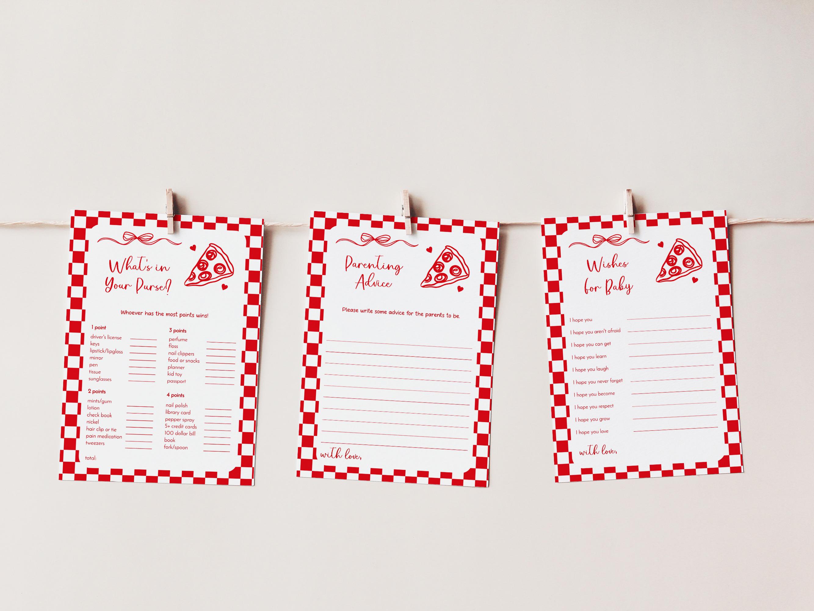 Pizza Baby Shower Game Bundle, Hand Drawn With Red Bow (digital ...