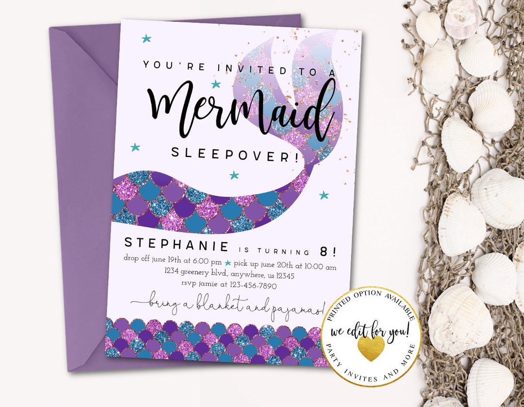 Mermaid Sleepover Birthday Invitation Mermaid Birthday - Etsy