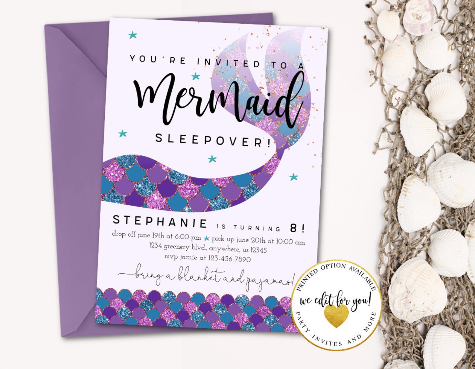 Mermaid Sleepover Birthday Invitation Mermaid Birthday | Etsy
