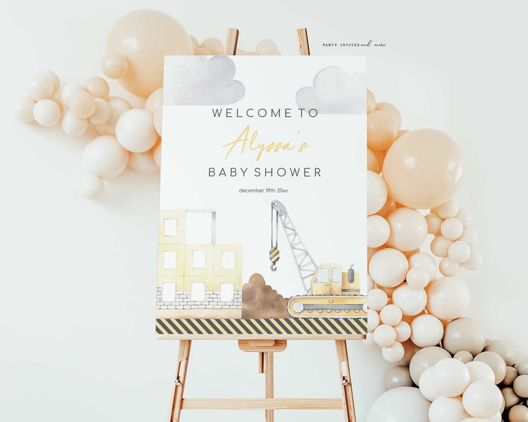 Construction Baby Shower Welcome Sign, Boy Construction Trucks Baby ...