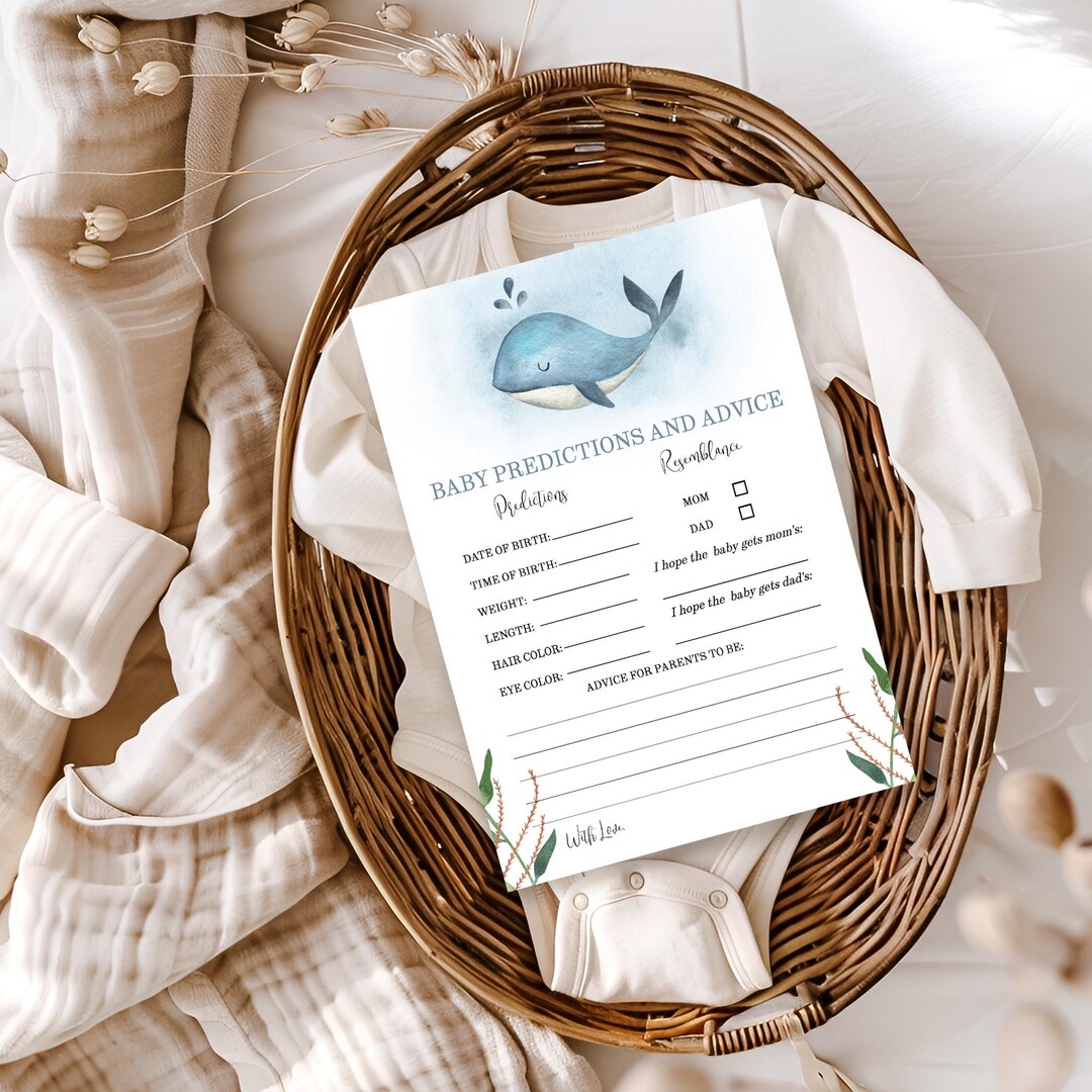 Whale Predictions and Advice Baby Shower Game, Under the Sea Baby ...