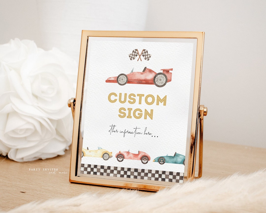 Race Car Birthday Party Custom Sign, Retro Car Birthday or Baby Shower ...