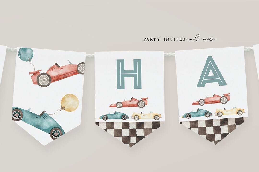 Race Car Birthday Banner, Race Car Birthday Party, Retro Car First ...