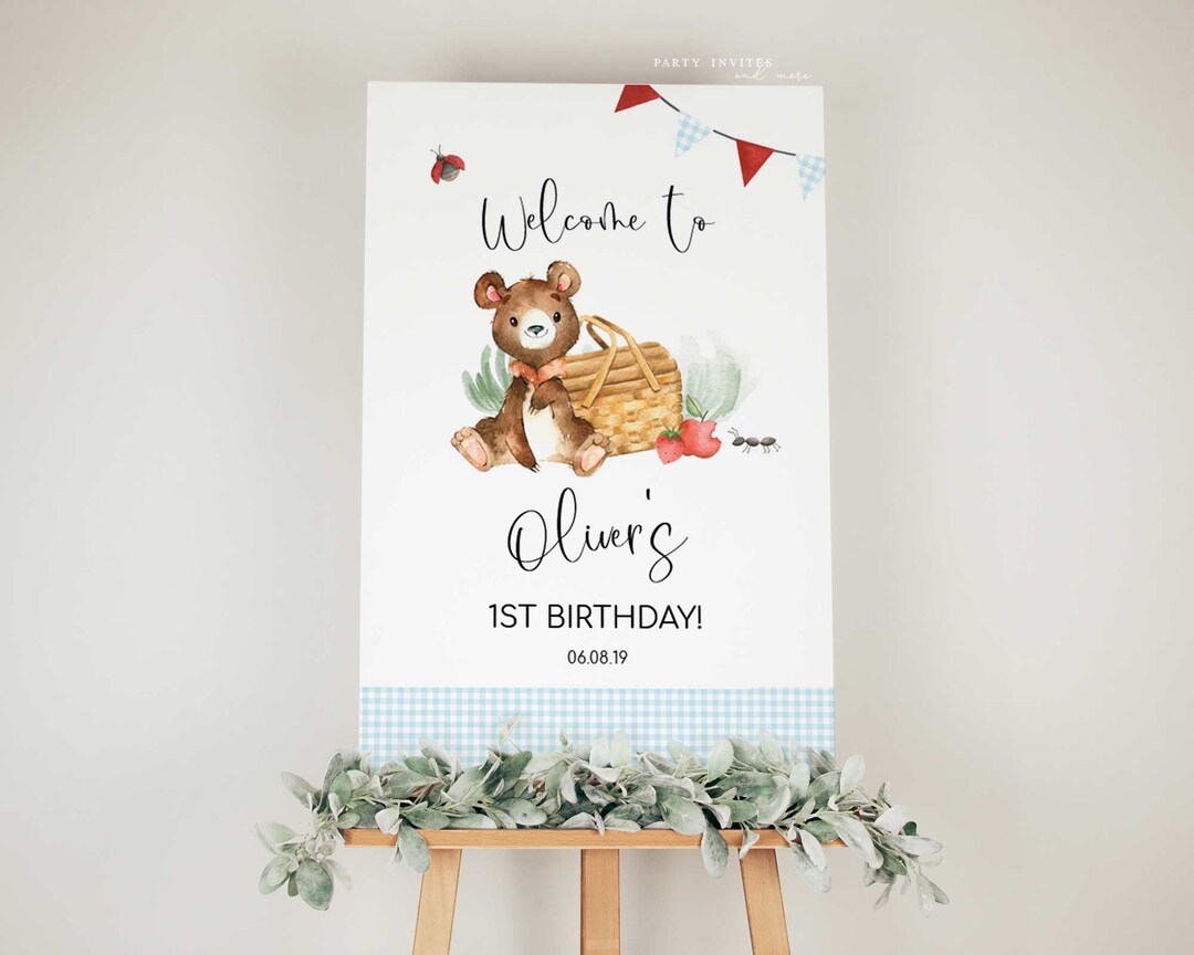 Teddy Bear Picnic Birthday Party Welcome Sign, Printable Picnic in the ...