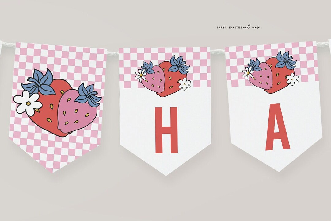 Editable Strawberry Birthday Party Banner, Strawberries First Birthday ...