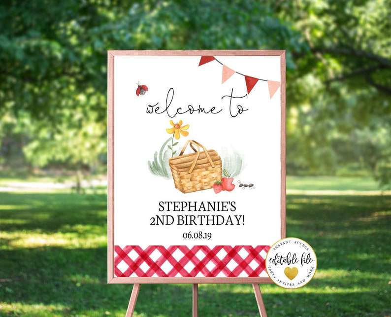 Picnic Birthday Welcome Sign Printable Picnic in the Park - Etsy