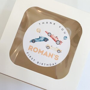 Race Car Birthday Favor Stickers | Retro Car Birthday Treat Bag Labels ...
