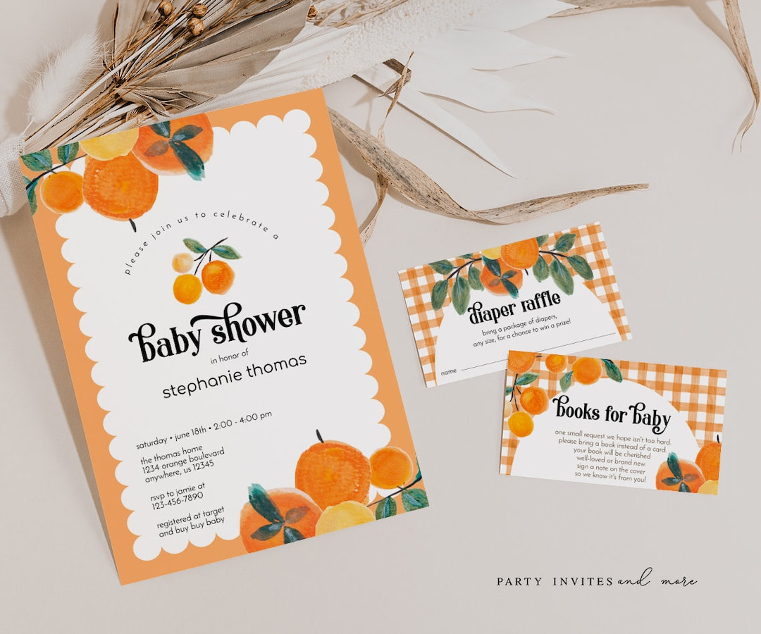 Editable Orange Baby Shower Invitation Bundle, Citrus Baby Shower ...