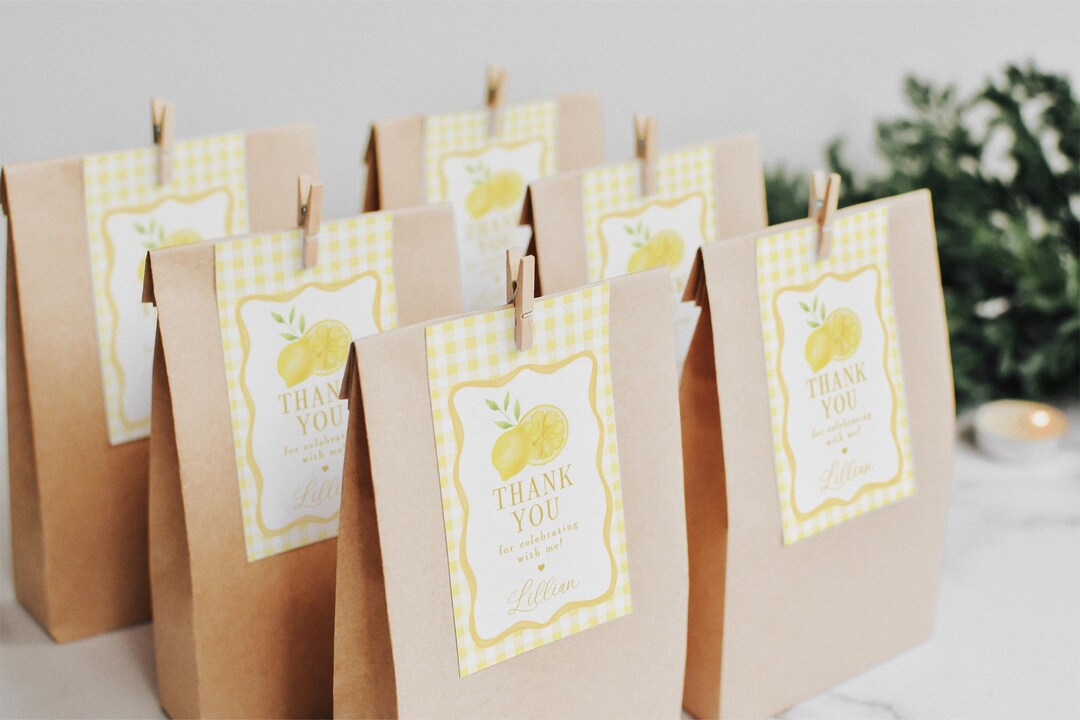 Lemon Birthday Thank You Tag, Yellow Ribbon Frame Favor Tags With ...