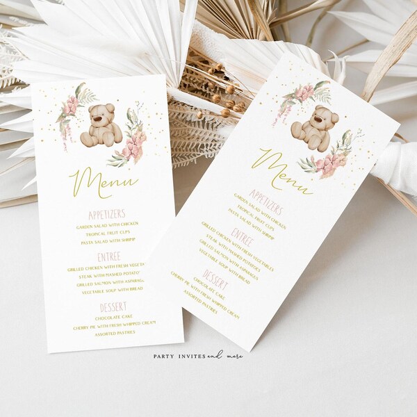 Teddy Bear Menu Template - Etsy