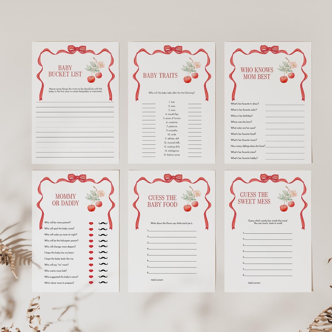 Cherry Baby Shower Game Bundle, Printable Cherry Party Games, Cherries ...