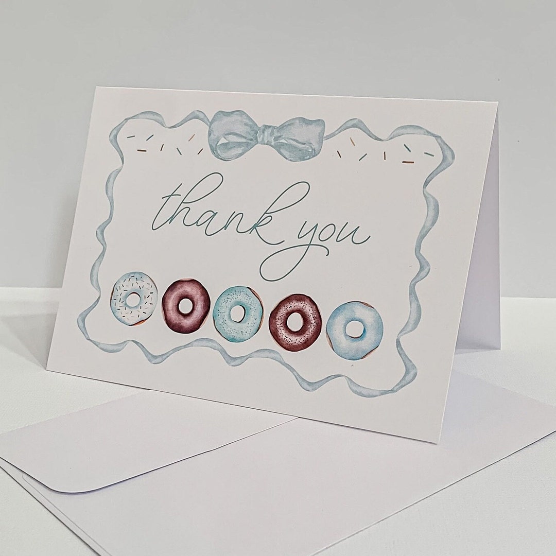 Donut Thank You Cards, Printed Donut Birthday or Baby Shower Thank You ...