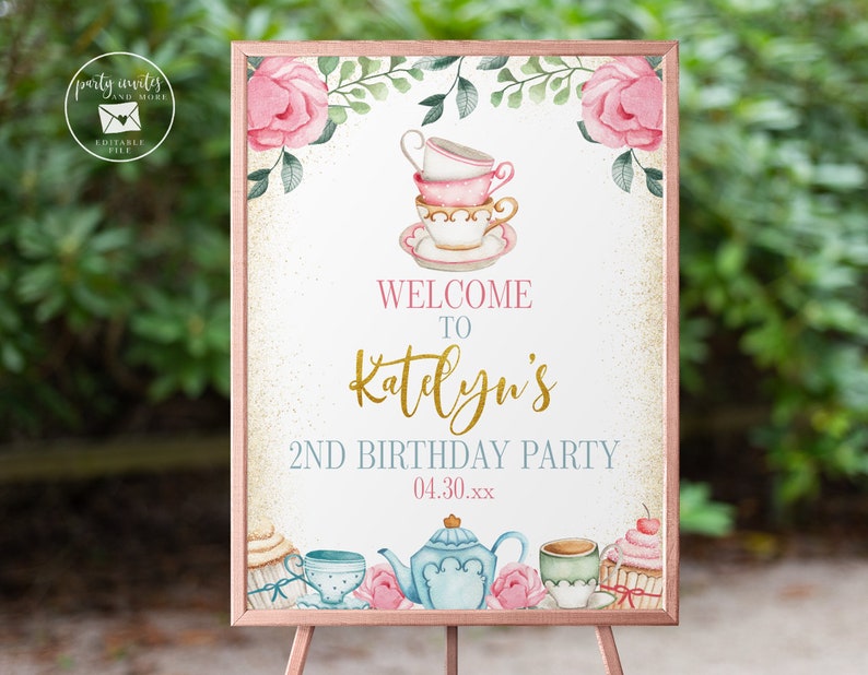 Editable Tea for Two Birthday Welcome Sign Editable Printable - Etsy