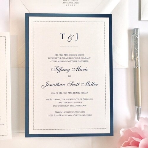 Modern Classic Wedding Invitation Luxury Elegant Navy and | Etsy