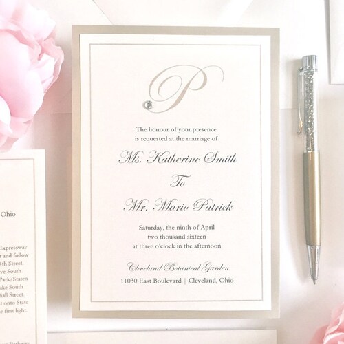 Champagne Pink and Ivory Wedding Invitation Suite Sample - Etsy