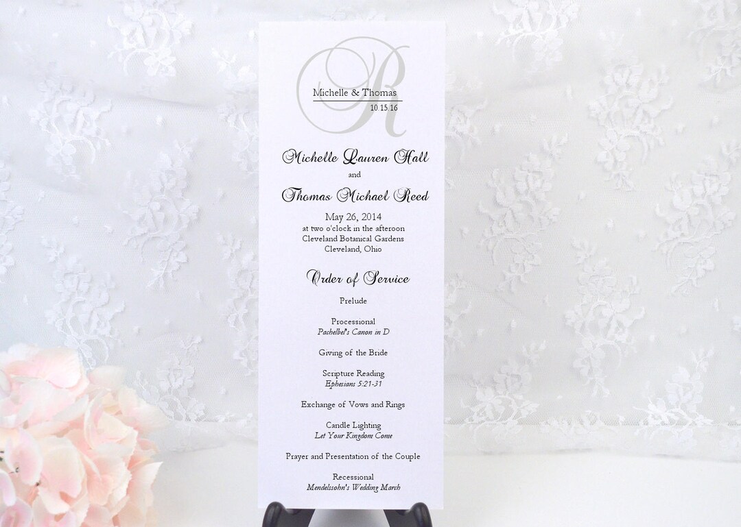 PRINTED Wedding Ceremony Program, Custom Program, Long Tea Length ...