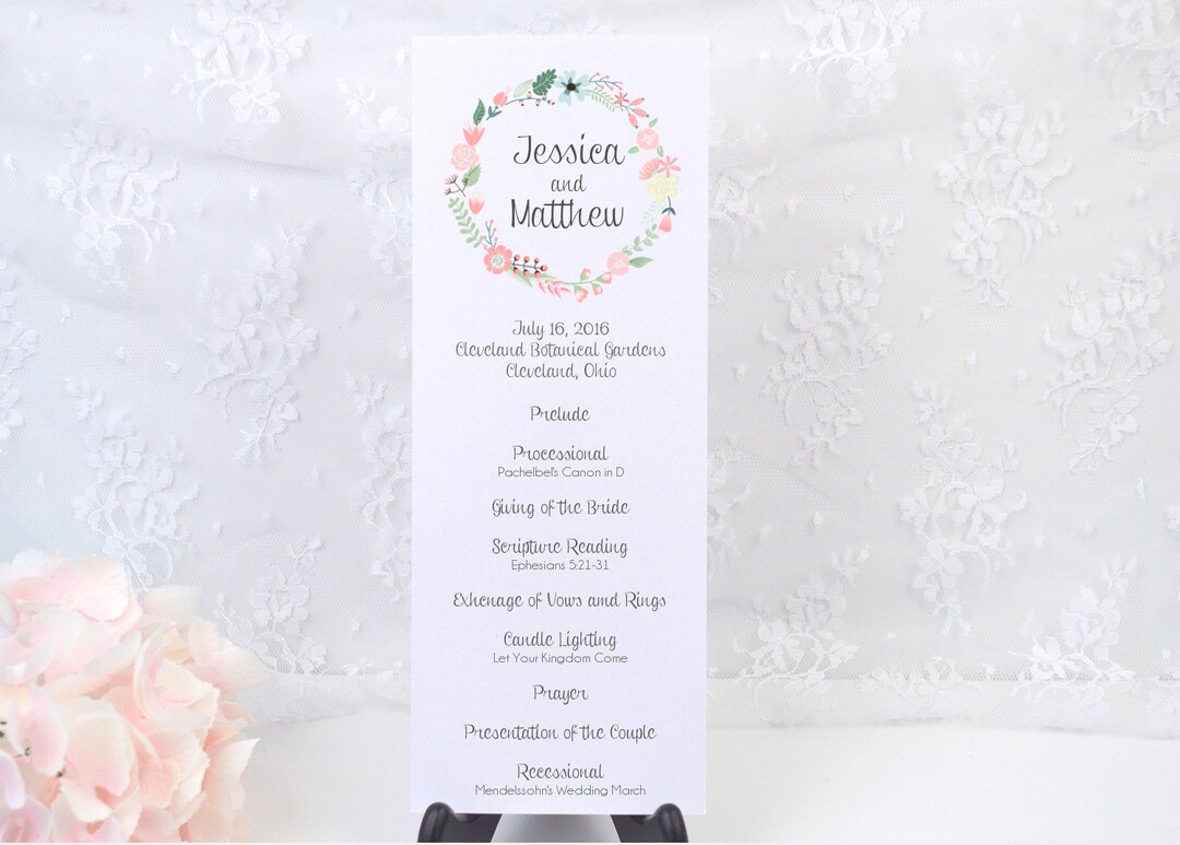 PRINTED Wedding Ceremony Program Custom Program Long Tea - Etsy