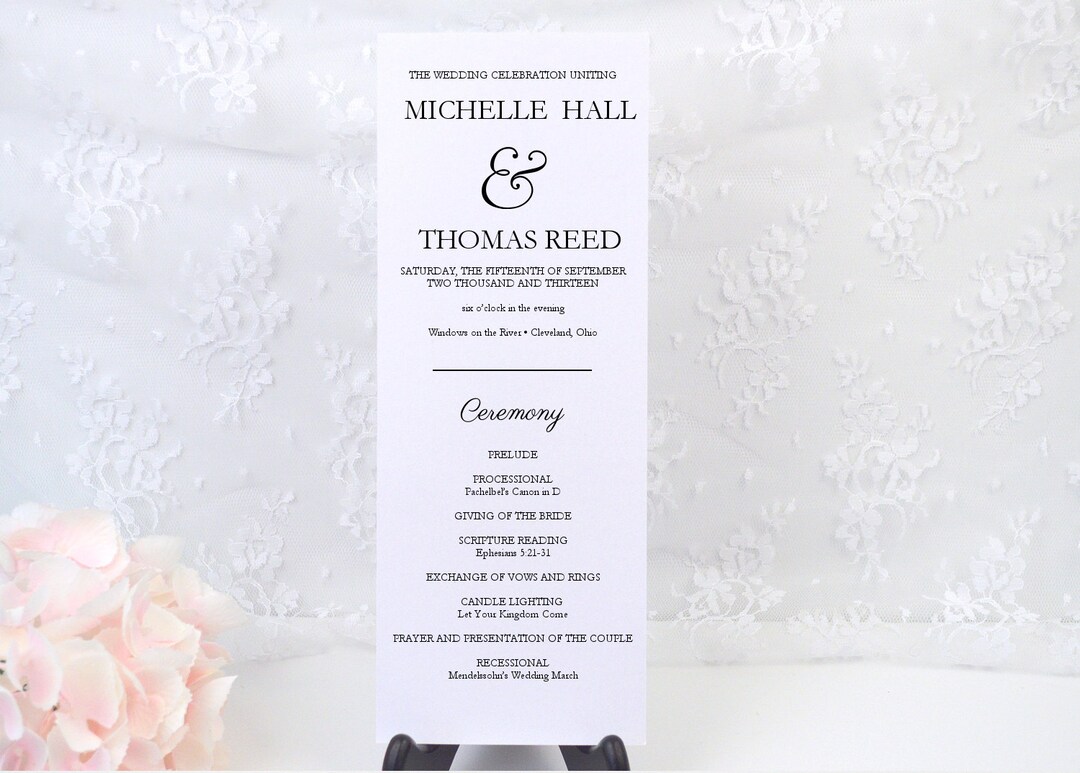 PRINTED Wedding Ceremony Program, Custom Program, Long Tea Length ...