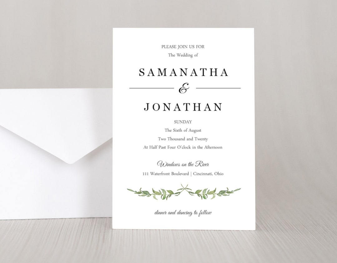 SALE PRINTED Elegant Greenery Wedding Invitation Classy Invite Classic ...
