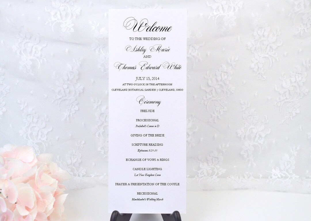 PRINTED Wedding Ceremony Program, Custom Program, Long Tea Length ...