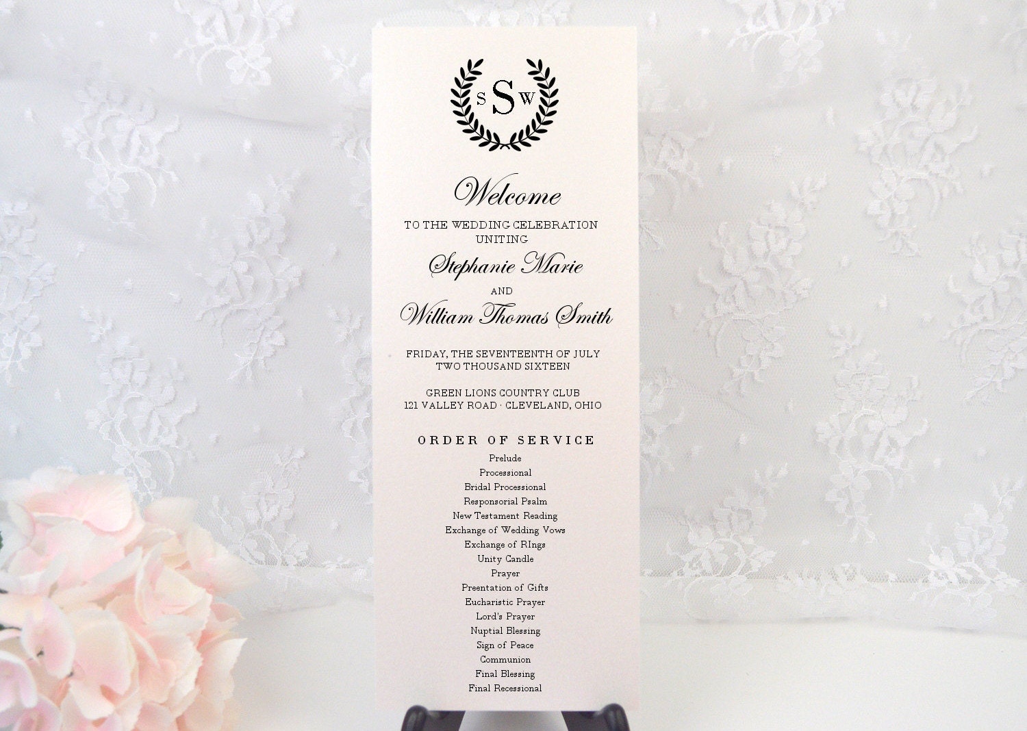 PRINTED Wedding Ceremony Program, Custom, Long Tea Length, Order of ...
